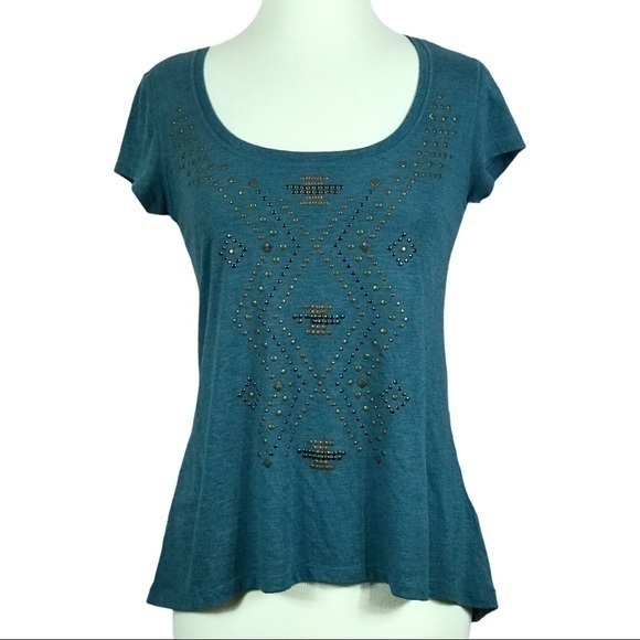Mossimo Supply Co. | Tops | Heather Blue Tee With Studded Design Detail ...